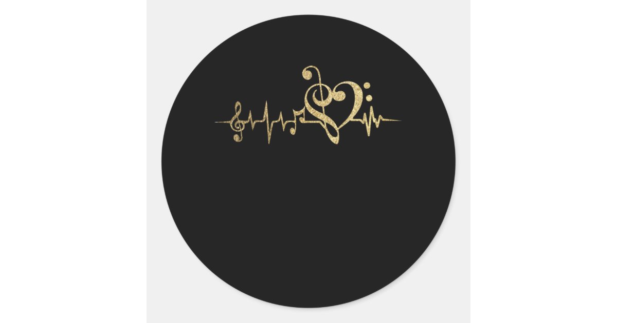 Music Pulse Notes Clef Heartbeat Classic Round Sticker | Zazzle