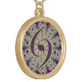 Music Purple Bass Clef on Gold Fractal Necklace | Zazzle