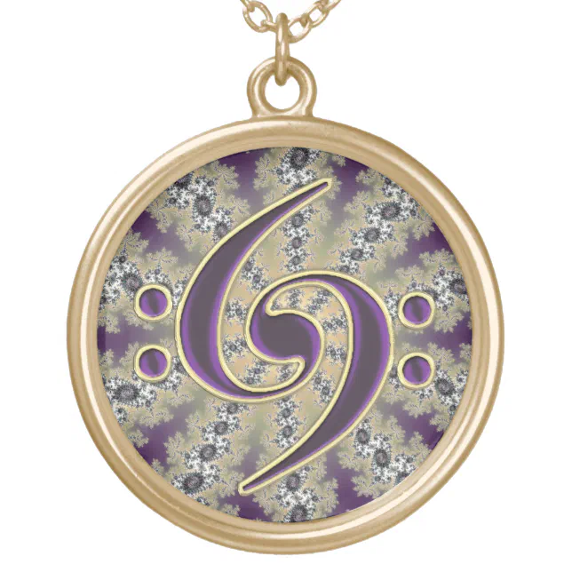 Music Purple Bass Clef on Gold Fractal Necklace | Zazzle