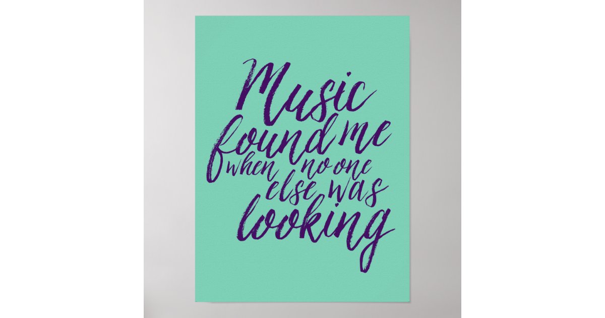 Music Quote Hand Lettering Calligraphy Blue Poster | Zazzle