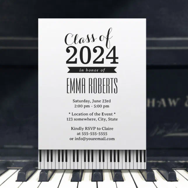 Music School Simple Piano Keys Graduation Party Invitation | Zazzle