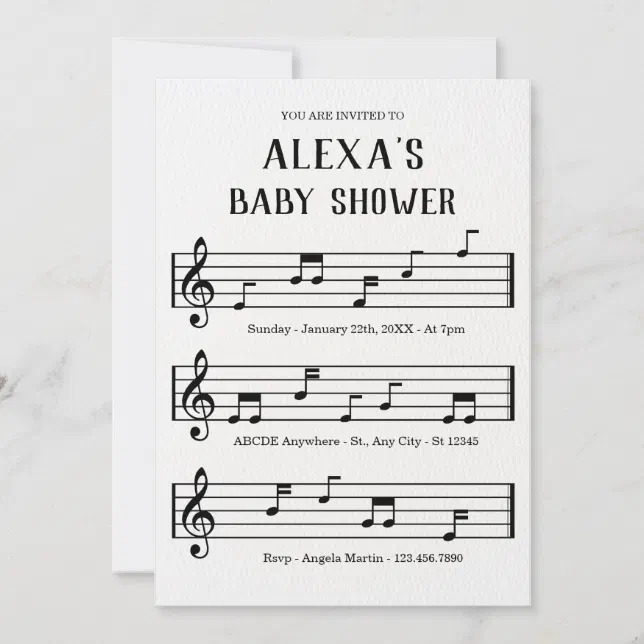 Music sheet notes baby shower invitation | Zazzle