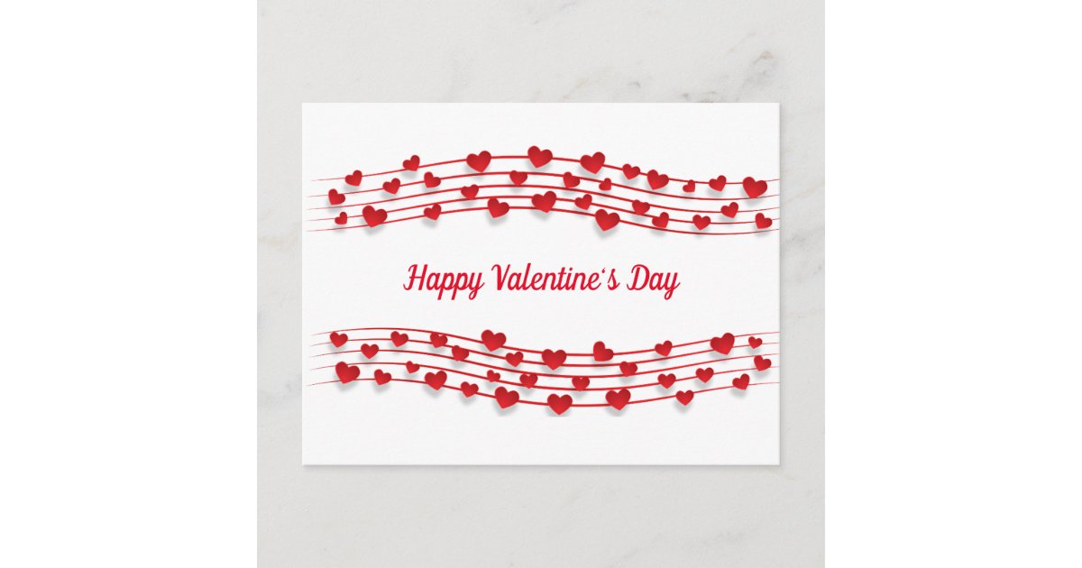 Music Sheet Red Hearts Valentine's Day Postcard | Zazzle