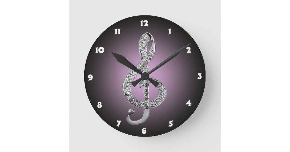 Music Symbols G-clef Round Clock | Zazzle
