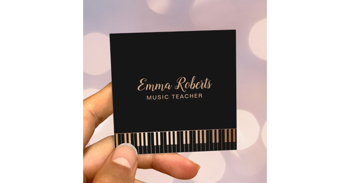 Music Teacher Black & Gold Piano Keys Musical Square Business Card | Zazzle