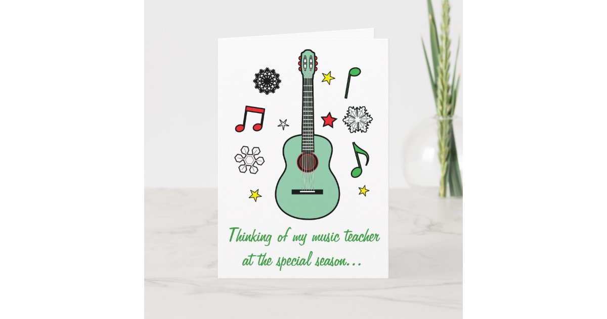 Music Teacher Holiday Card Guitar and Notes | Zazzle
