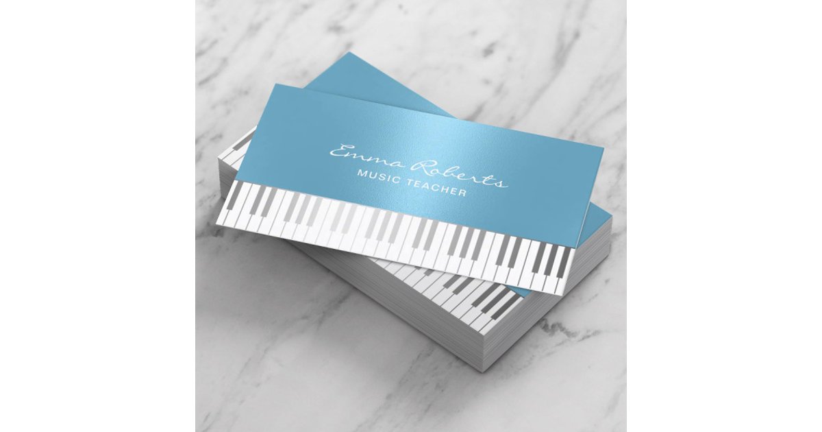 Music Teacher Modern Blue Piano Keys Musical Business Card | Zazzle