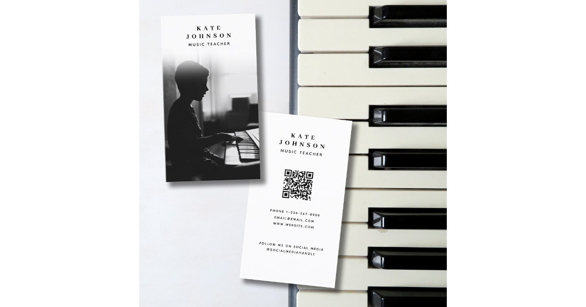 Music Teacher Musician Photo Social Media QR Code Business Card | Zazzle