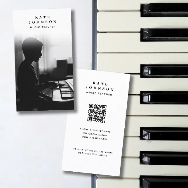 Music Teacher Musician Photo Social Media QR Code Business Card | Zazzle