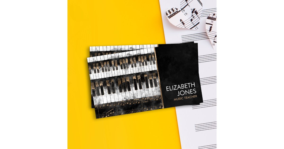 Music Teacher Piano keys and Notes - Watercolor Business Card | Zazzle