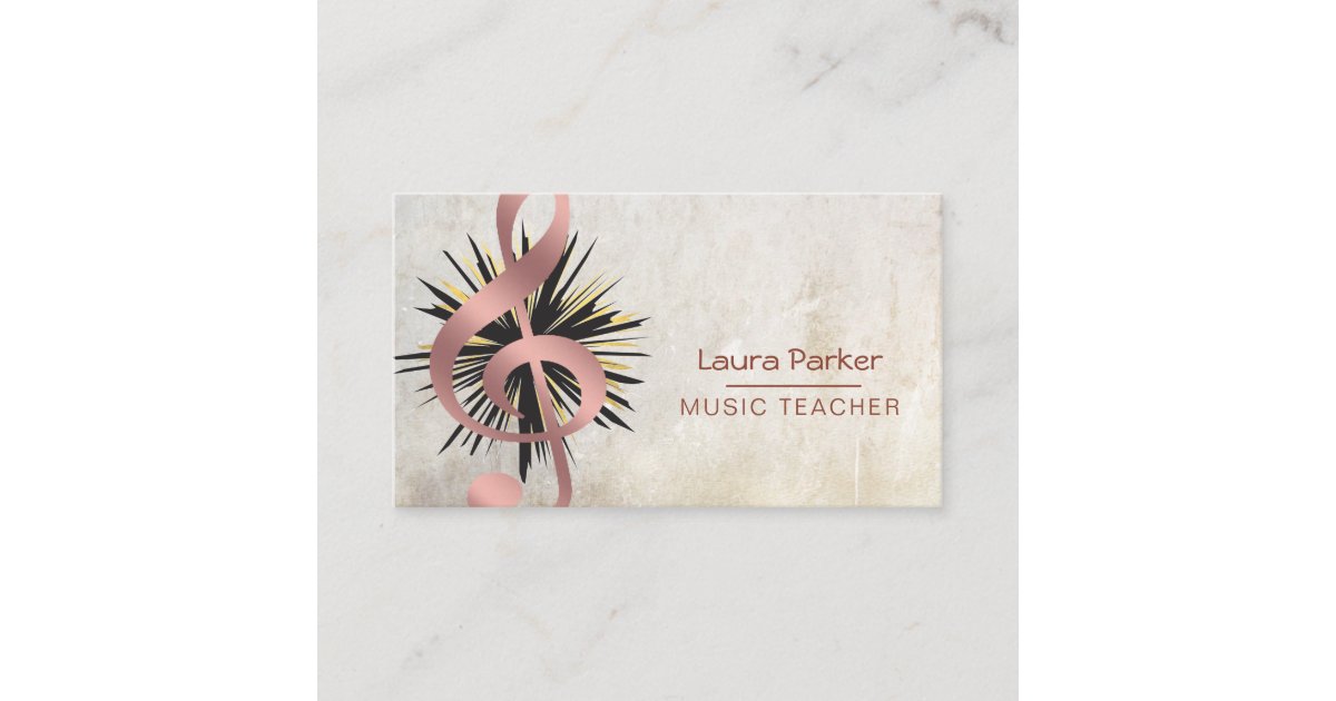 Music Teacher Rose Gold Musical Note Vintage Business Card | Zazzle