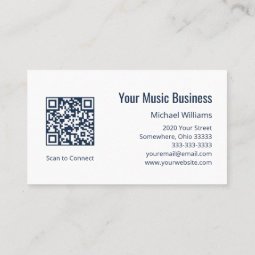 Music Teacher Treble Clef QR code Navy Blue Business Card | Zazzle
