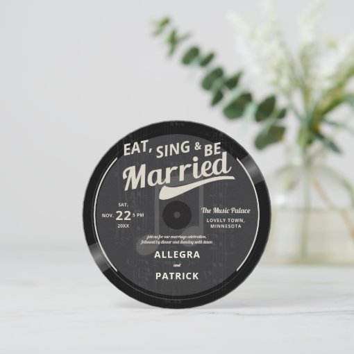 Music Theme Vintage Vinyl Black White Wedding Invitation | Zazzle