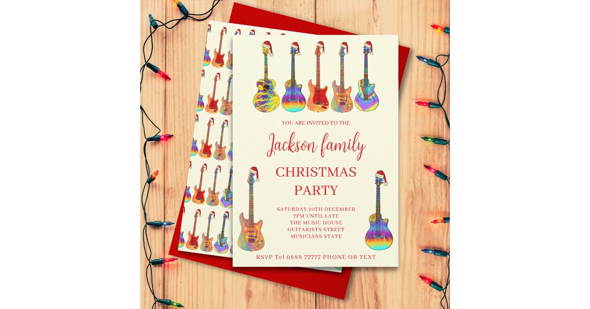 Music Themed Guitar Christmas Party Invitation | Zazzle