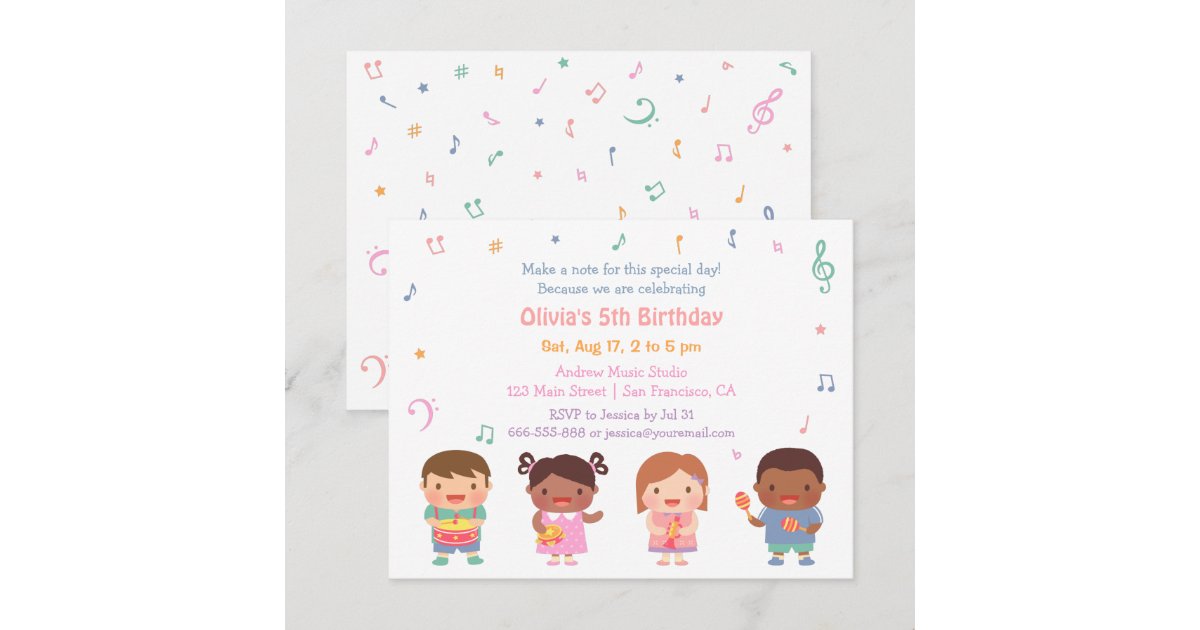 Music Themed Kids Birthday Party Invitations | Zazzle