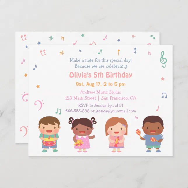 Music Themed Kids Birthday Party Invitations | Zazzle