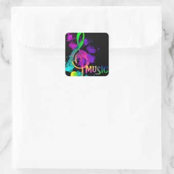 Music Themed Rainbow Treble Clef Square Sticker | Zazzle