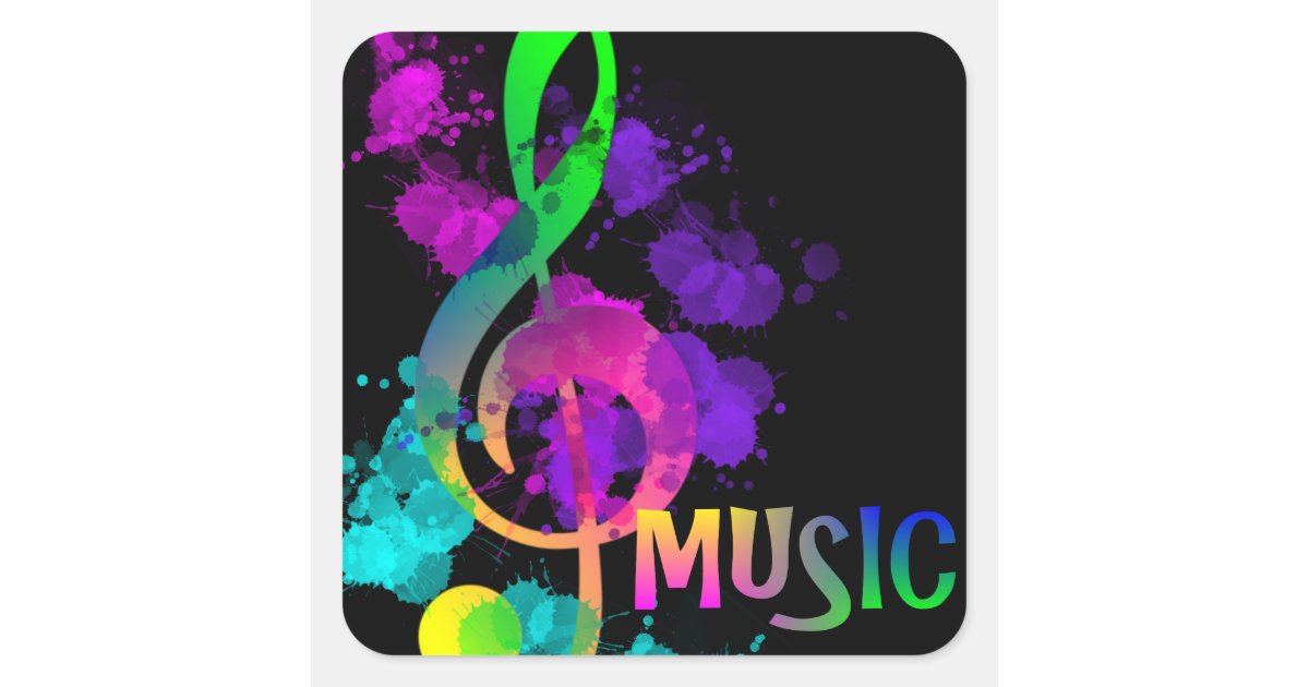 Music Themed Rainbow Treble Clef Square Sticker | Zazzle