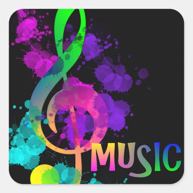 Music Themed Rainbow Treble Clef Square Sticker | Zazzle