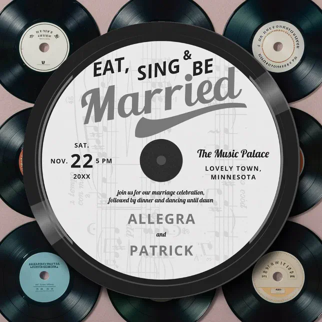 Music Themed Vintage Retro Vinyl 70s Wedding Invitation | Zazzle