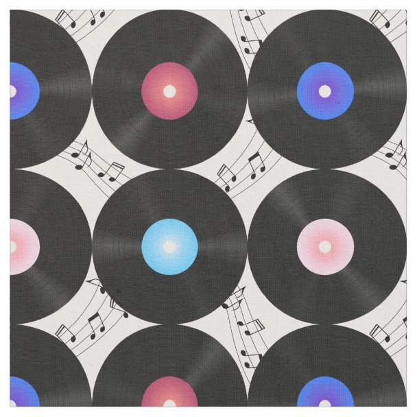 Vintage Vinyl Records Retro Music Colorful Fabric | Zazzle
