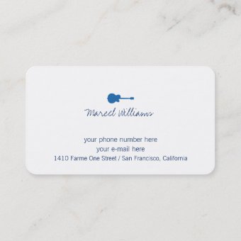 music white business card with a blue guitar | Zazzle