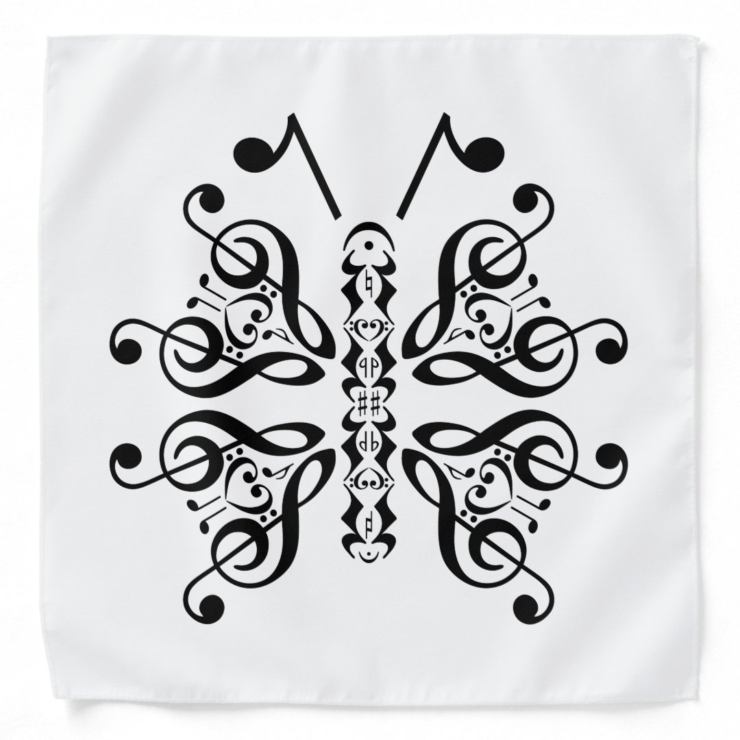 Musical Butterfly Music Note Scroll Design Bandana | Zazzle