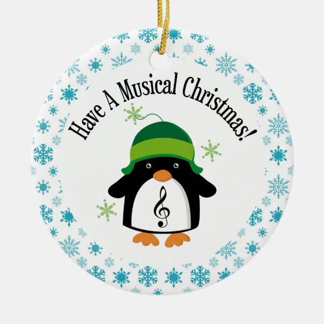 Musical Christmas Music Penguin Gift Ceramic Ornament | Zazzle