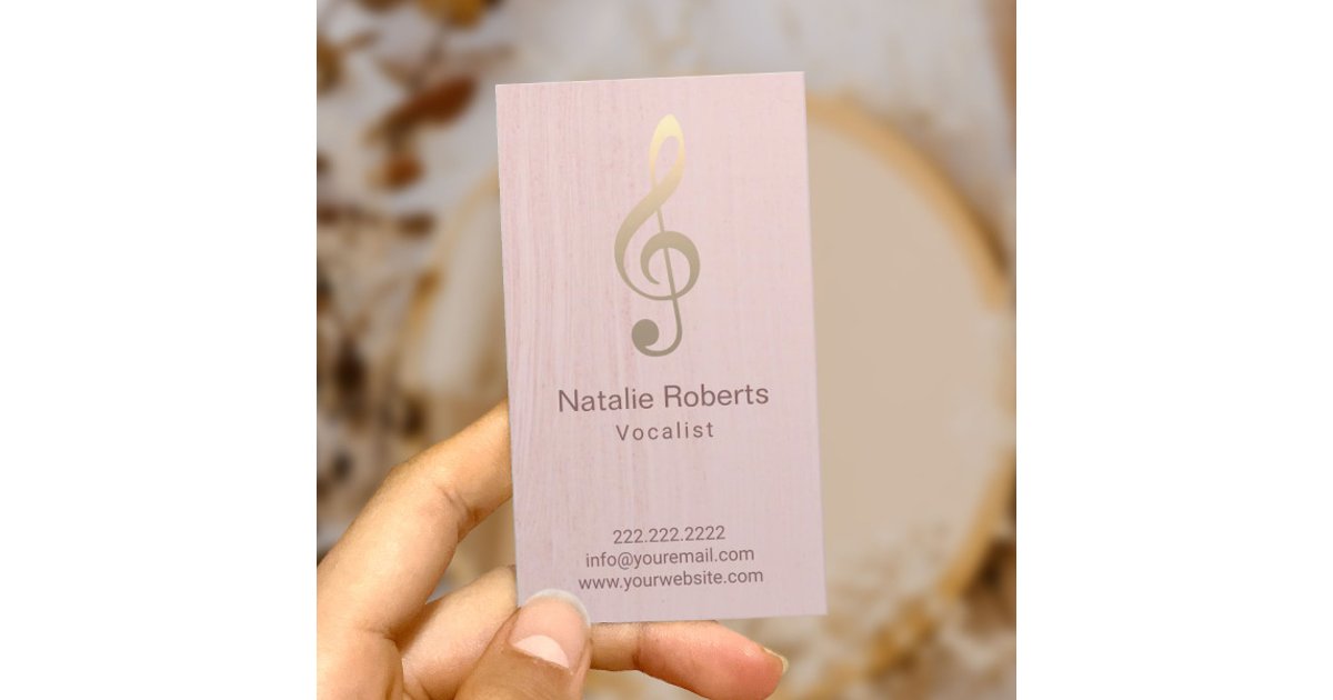 Musical Clef Logo Vocalist Singer Blush Pink Music Business Card | Zazzle