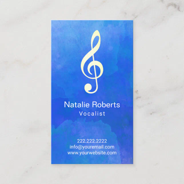 Musical Clef Logo Vocalist Singer Watercolor Music Business Card | Zazzle