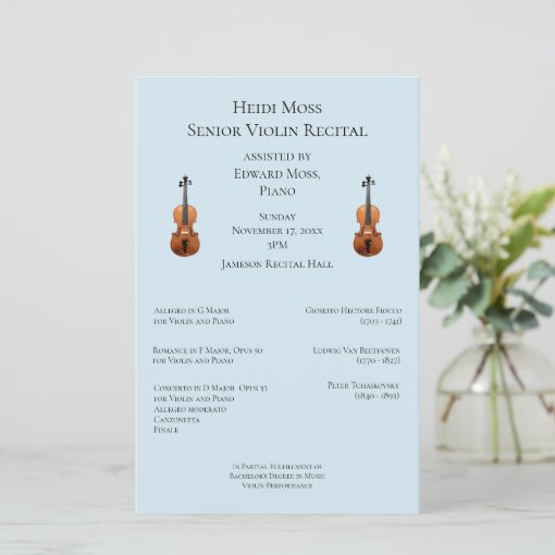 Musical Concert Violin Recital Program | Zazzle
