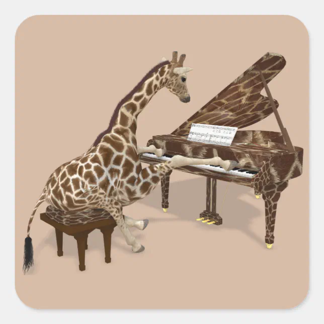 Musical Giraffe Plays Grand Piano Square Sticker | Zazzle