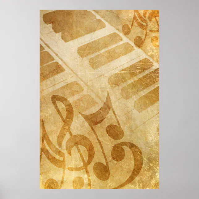MUSICAL GRUNGE NOTES PIANO BACKGROUNDS FADED VINTA POSTER | Zazzle