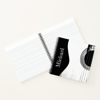 Musical Instrument Acoustic Guitar Black White Notebook | Zazzle