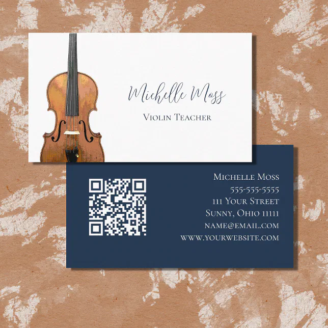 Musical Instrument QR code Violin Teacher Business Card | Zazzle