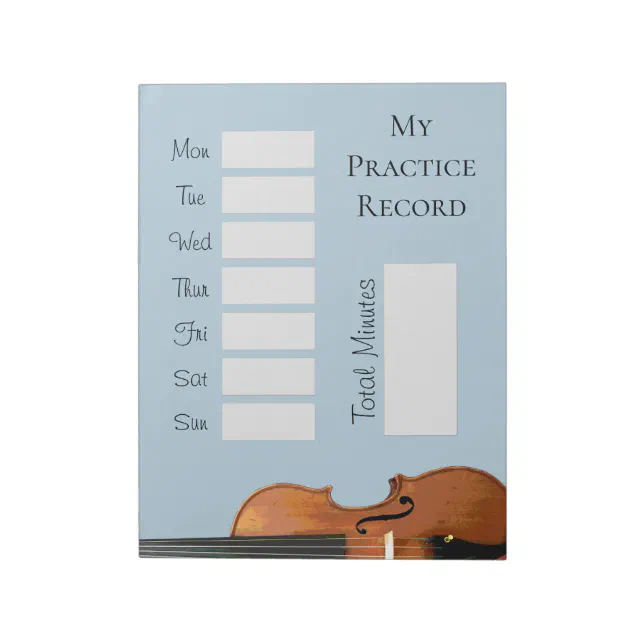 Musical Instrument Violin Practice Record Chart Notepad | Zazzle