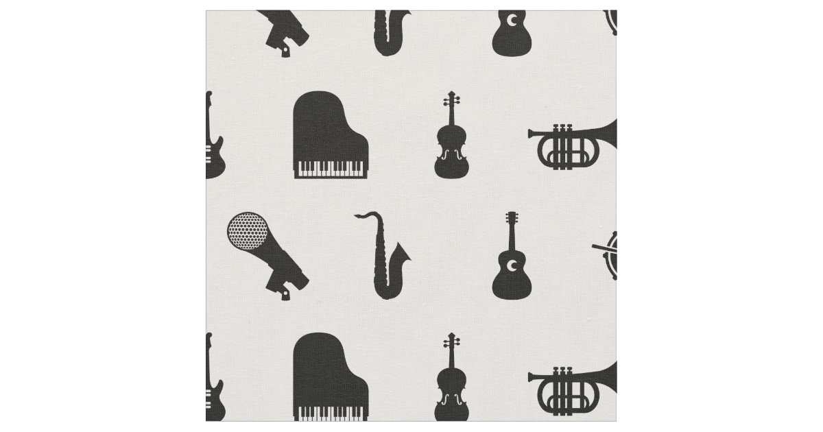 Musical Instruments Black & White Music Pattern Fabric | Zazzle