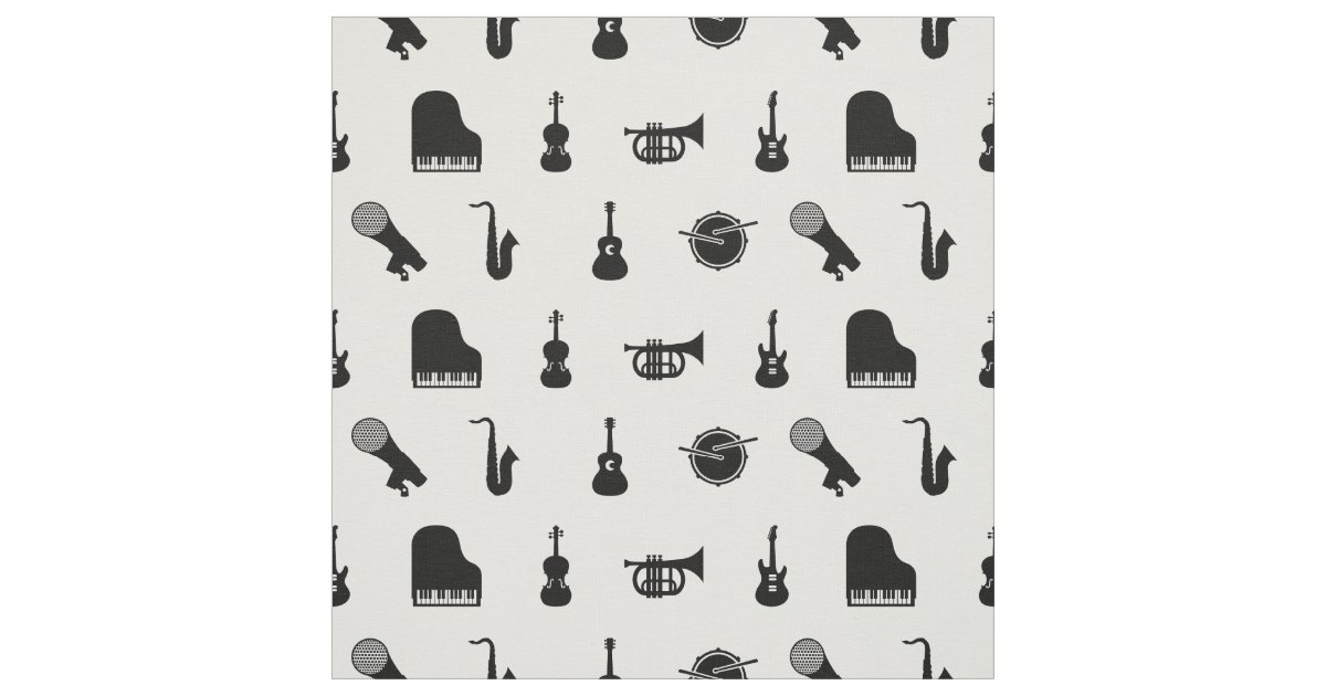 Musical Instruments Black & White Music Pattern Fabric | Zazzle