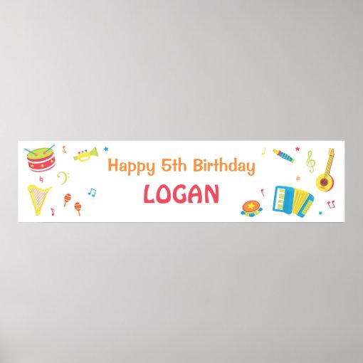 Musical Instruments Kids Birthday Party Banner Poster | Zazzle