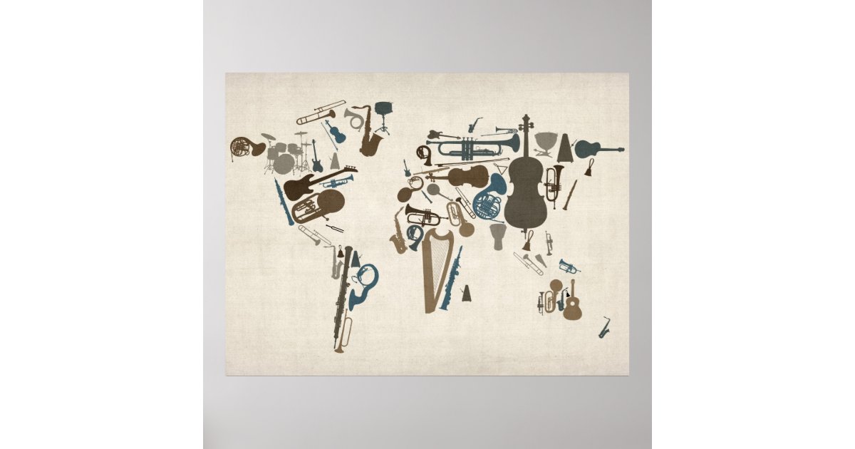 Musical Instruments Map of the World Poster | Zazzle