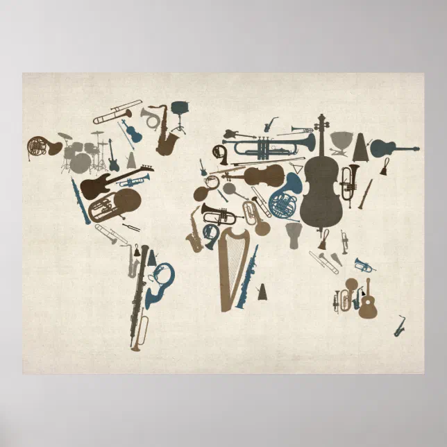 Musical Instruments Map of the World Poster | Zazzle