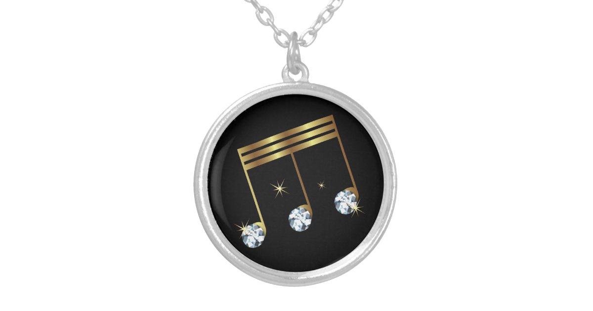 Musical Note Rhinestone Diamond Design Silver Plated Necklace | Zazzle
