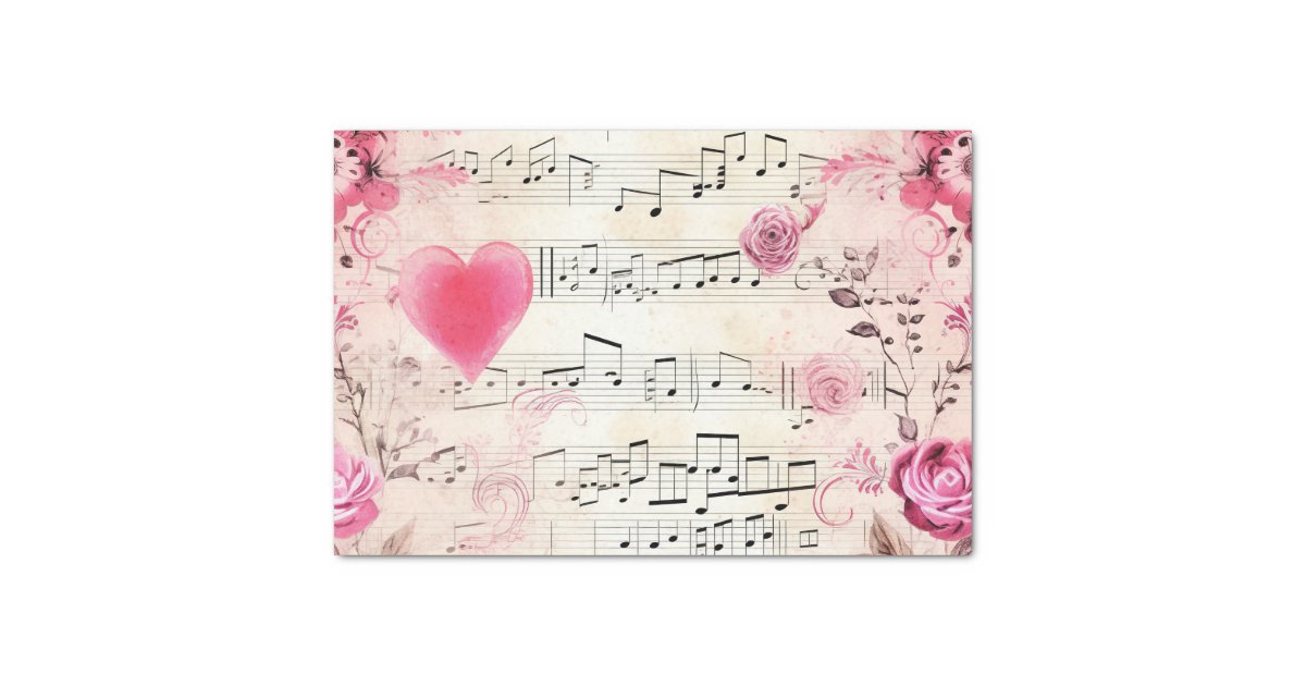 Musical Notes and Roses Vintage Design Tissue Paper | Zazzle