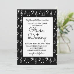 Musical Notes Black and White Wedding Invitation | Zazzle
