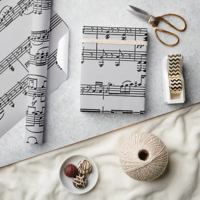 Musical notes black & white wrapping paper | Zazzle