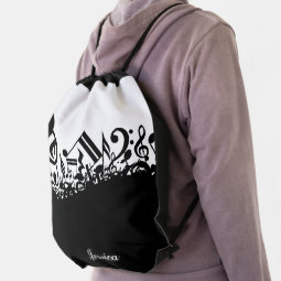 Musical Notes Drawstring Backpack with Custom Name | Zazzle