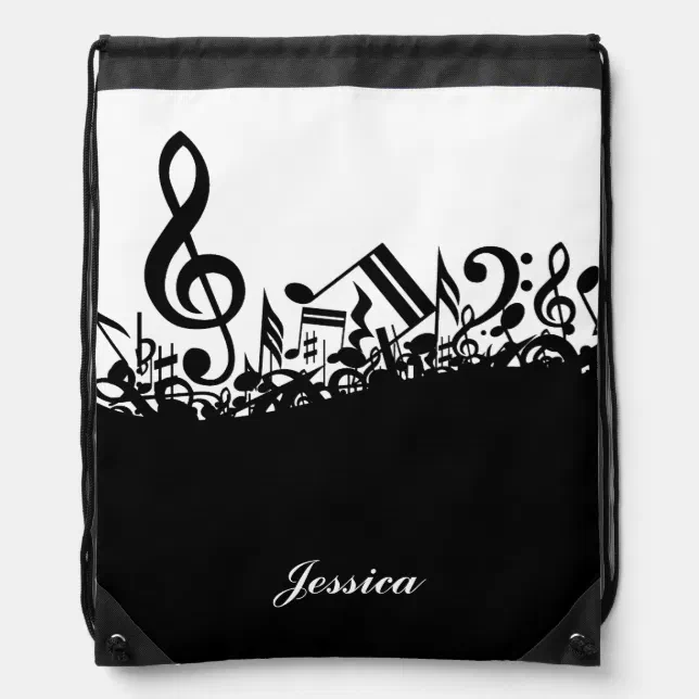 Musical Notes Drawstring Backpack with Custom Name | Zazzle
