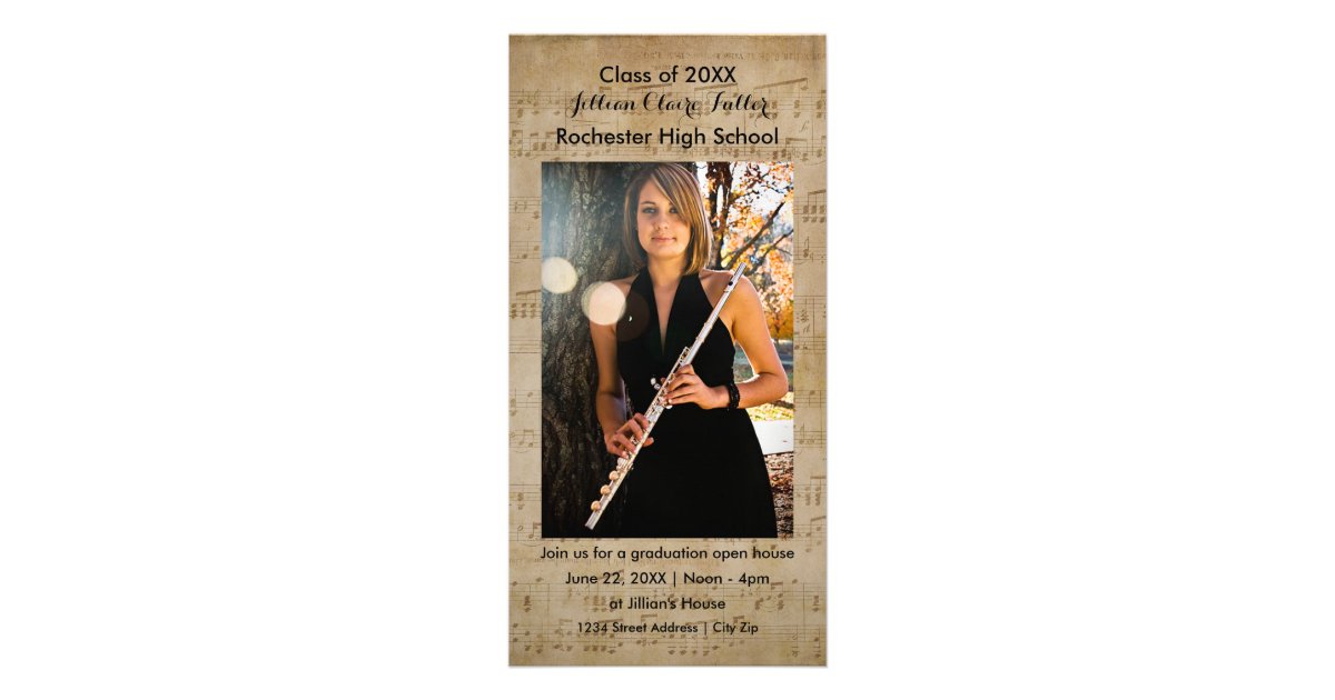 Musical Notes Graduation Photo Card | Zazzle