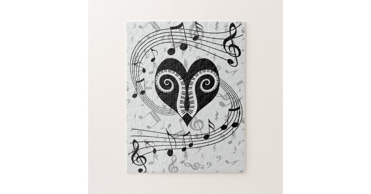 Musical notes heart and piano keys jigsaw puzzle | Zazzle