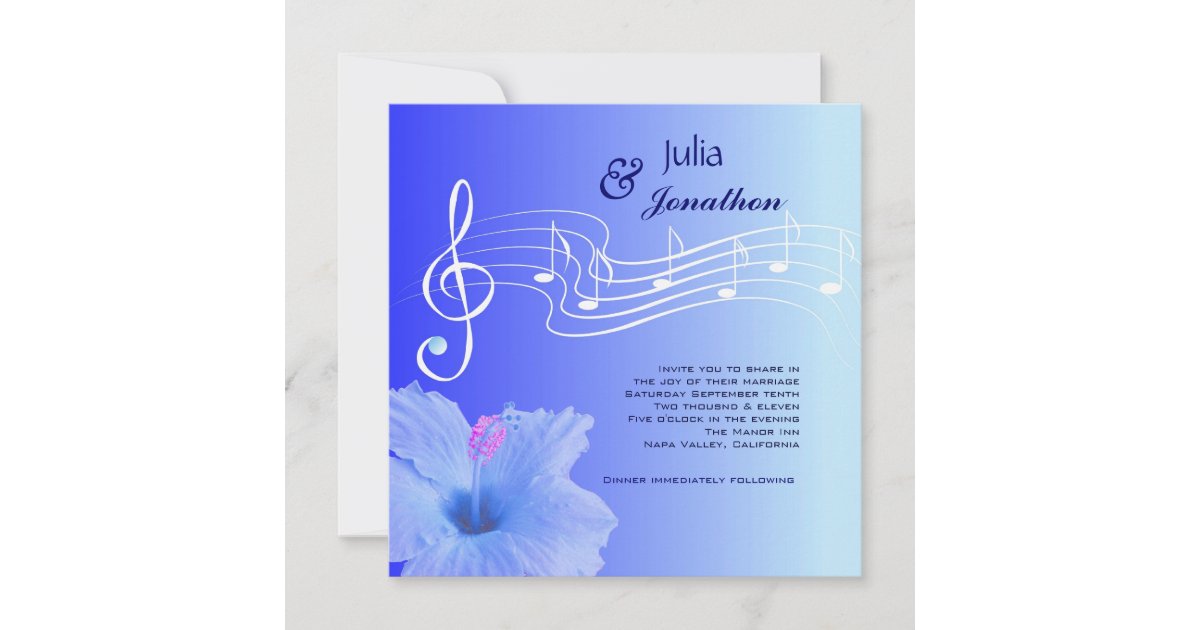 Musical Notes & Hibiscus Wedding Invitation | Zazzle